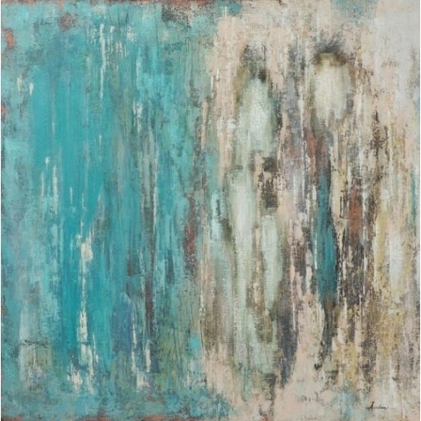 Tableau turquoise contemporain abstrait • Peintures sur toile