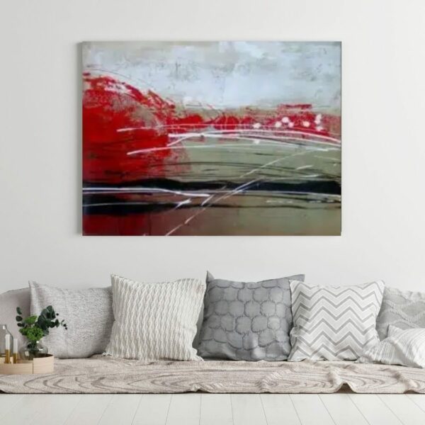 Toile abstraite kaki rouge • Peintures sur toile