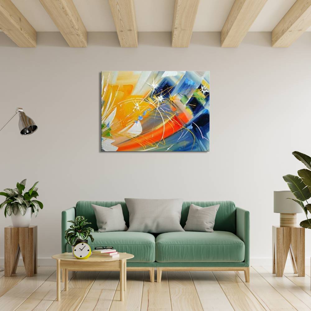 Tableau peinture abstraite orange bleu • Peintures sur toile