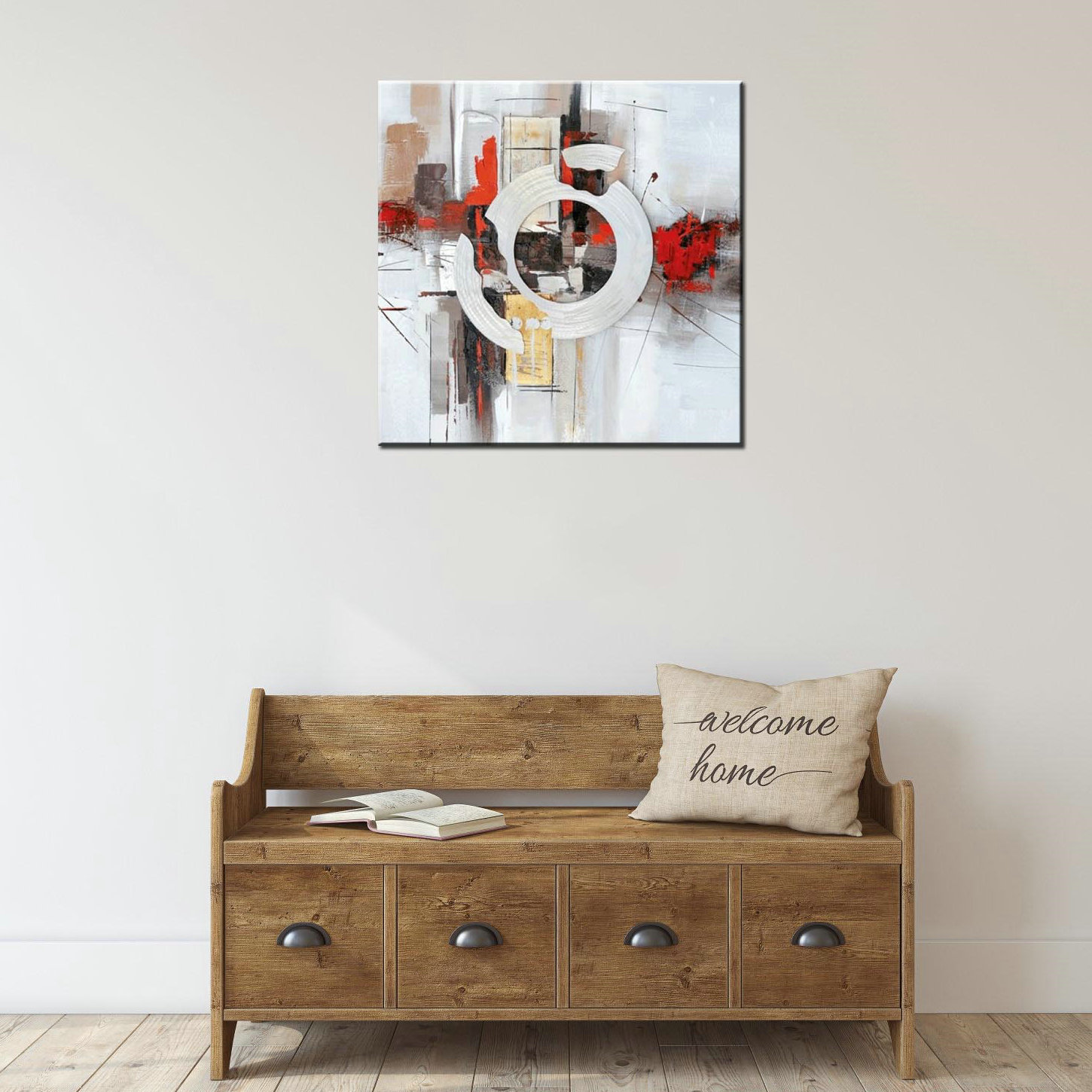 Tableau abstrait gris blanc et rouge • Peintures sur toile